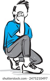 Boy Child Thinking Position Concept Vector Stock Vector (Royalty Free ...