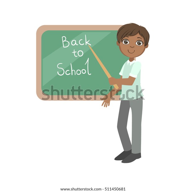 Boy School Uniform Pointer Standing Next Stock Vector (Royalty Free ...