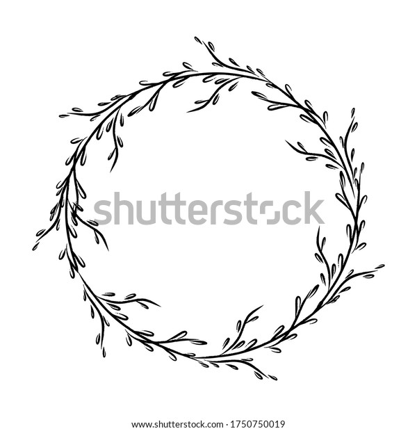 Branch Frame Vector Hand Drawn Round Stock Vector (Royalty Free ...