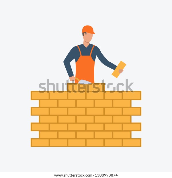 Bricklayer Flat Icon Builder Worker Professional Stock Vector (Royalty ...
