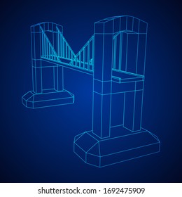 Bridge Connection Structure Wireframe Low Poly Stock Vector (Royalty ...