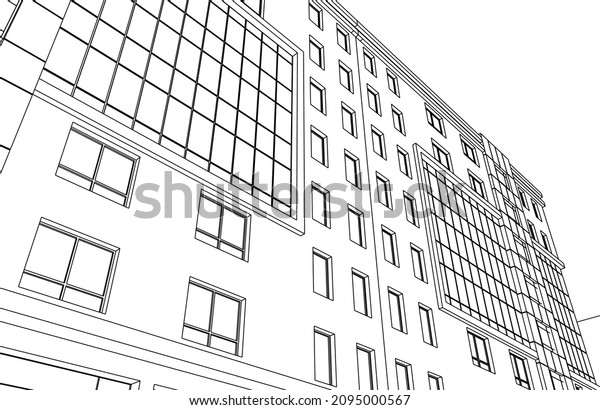 Building Linear Drawing Vector Illustration Stock Vector Royalty Free