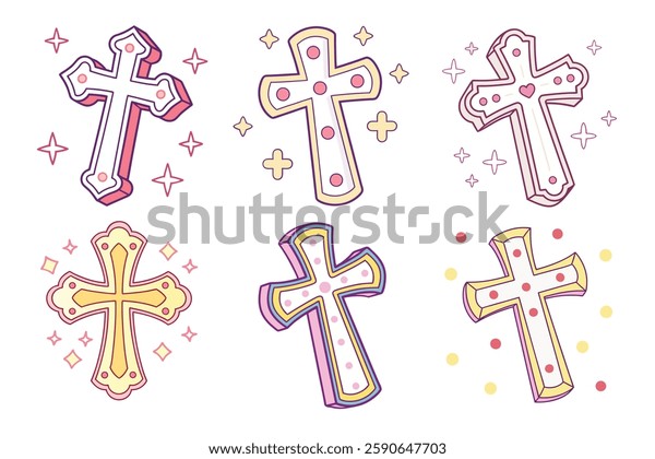 Bundle Cute Christian Cross Vector Cartoon Stock Vector (Royalty Free ...