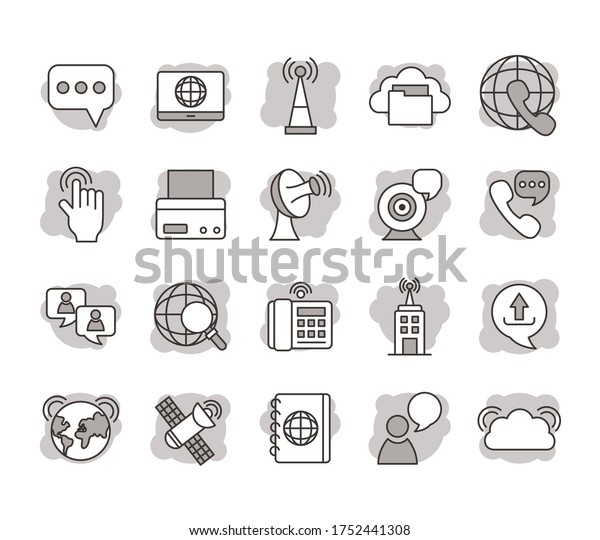 Bundle Online Communication Icons Vector Illustration Stock Vector ...