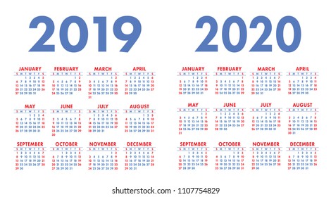 Calendar 2019 2020 Years Calender Set Stock Vector (Royalty Free ...