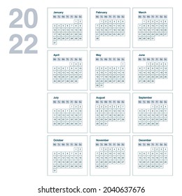 Calendar Grid 12 Months 2022 Stock Vector (Royalty Free) 2041268834 ...