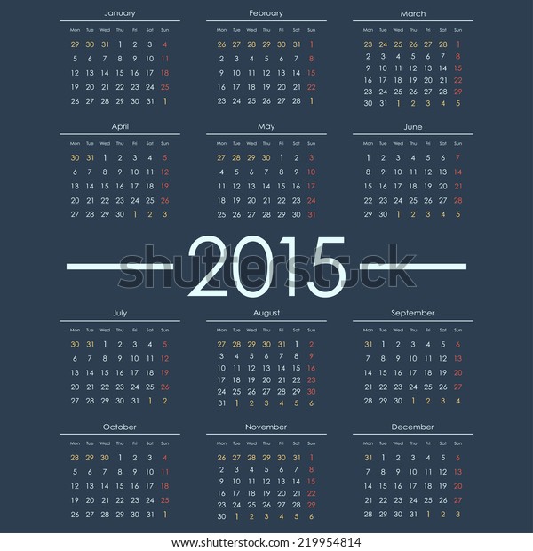 Calendar Template 2015 Year Vector Illustration Stock Vector (Royalty ...
