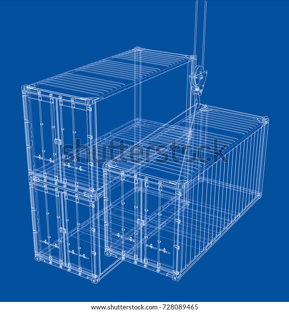 Cargo Container Wireframe Style Vector Rendering Stock Vector (Royalty ...