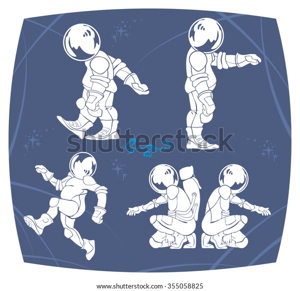 Cartoon Astronauts Move Vector Stock Vector (Royalty Free) 355058825 ...