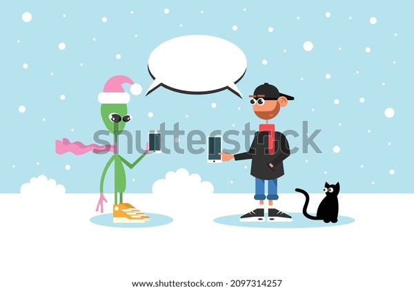 Cartoon Character Boy Alien Snow Using Stock Vector (Royalty Free ...