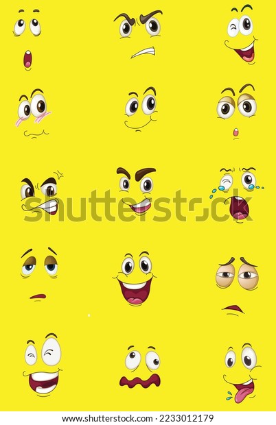 Cartoon Faces Funny Face Expressions Caricature Stock Vector (Royalty ...