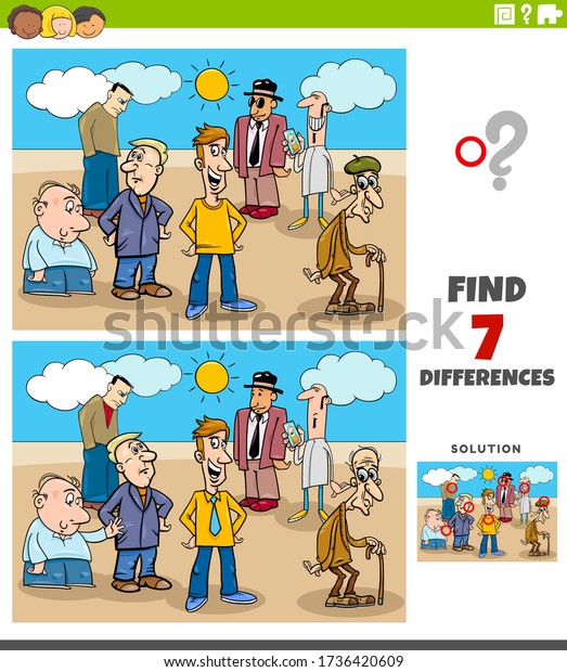 Cartoon Illustration Finding Differences Between Pictures Stock Vector ...