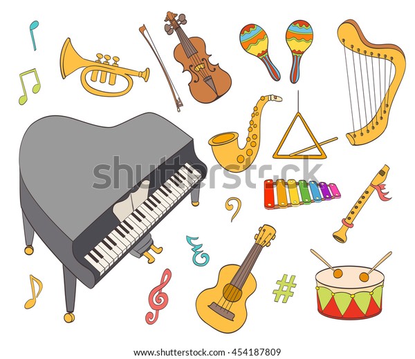 Cartoon Musical Instruments Set Vector Illustration Stock Vector ...