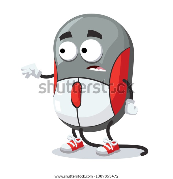 Cartoon Scared Computer Mouse Mascot Sneakers Stock Vector (Royalty ...