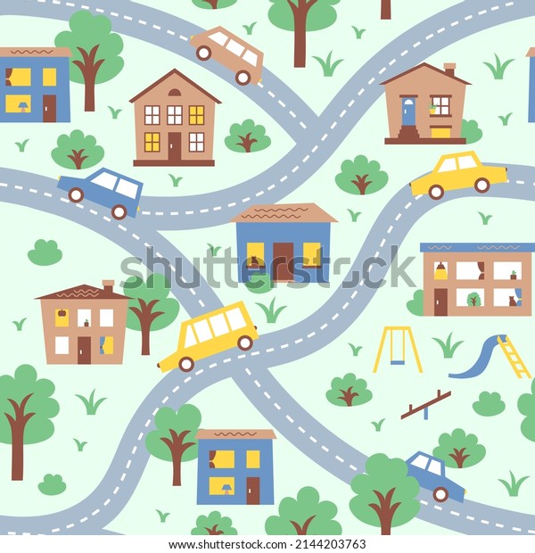 Cartoon Simple Map Pretty Town Streets Stock Vector (Royalty Free ...