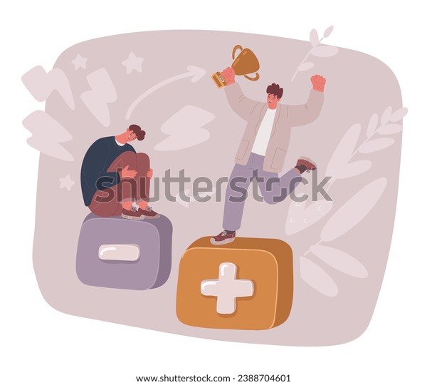 Cartoon Vector Illustration Positive Negative Thinking Stock Vector ...