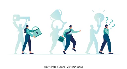 Process Problem Solving Characters Holding Icons Stock Vector (Royalty ...