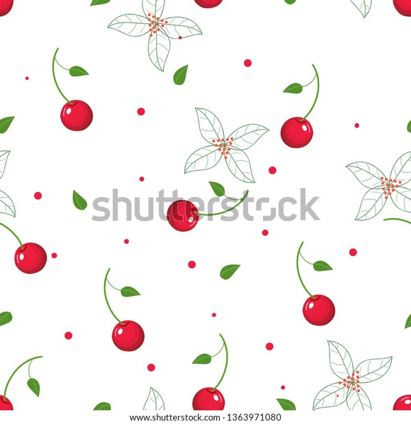 Cherry Seamless Pattern On White Background Stock Vector (Royalty Free ...