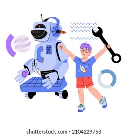 Kids Robotics Programming Engineering Banner Template Stock Vector ...