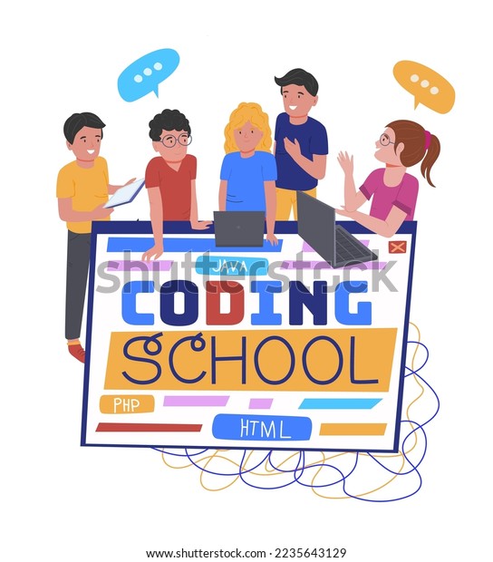 Children Coding School Online Programming Together Stock Vector ...