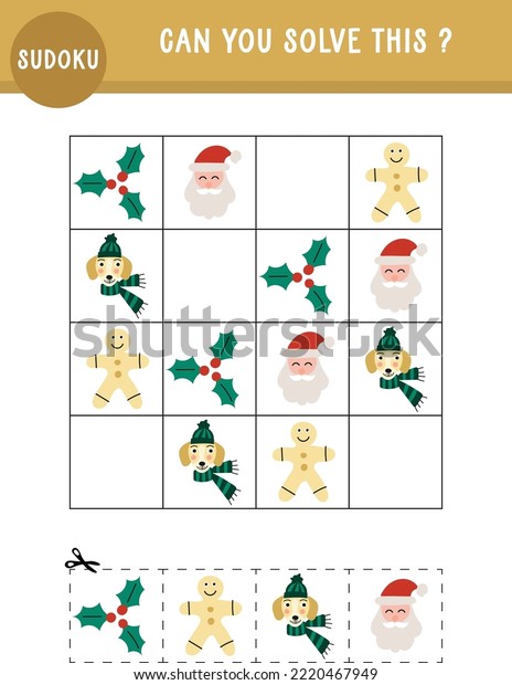 Christmas Winter Cute Printable Sudoku Activity Stock Vector (Royalty ...