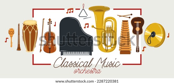 Classical Music Instruments Poster Vector Flat Stock Vector (Royalty ...