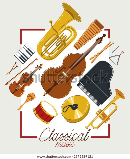 Classical Music Instruments Poster Vector Flat Stock Vector (Royalty ...