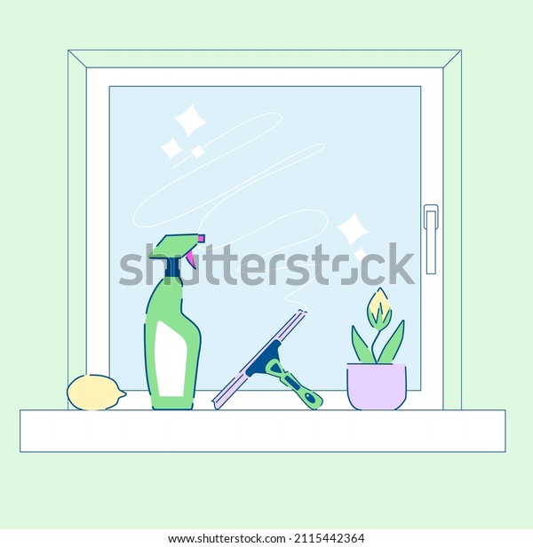 Cleaning Window Vector Illustration Set Stock Vector (Royalty Free ...