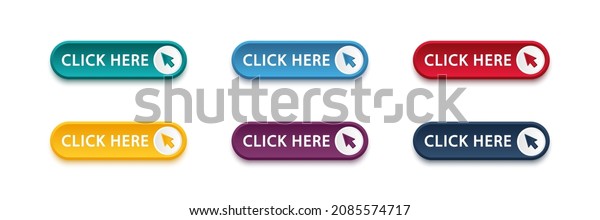 Click Here Button Arrow Pointer Clicking Stock Vector (Royalty Free) 2085574717 | Shutterstock