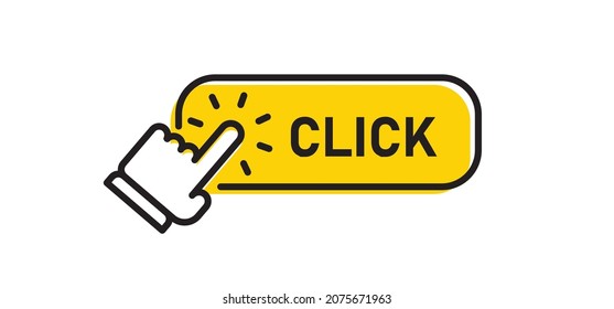 Click Here Button Linear Hand Clicking Stock Vector (Royalty Free ...