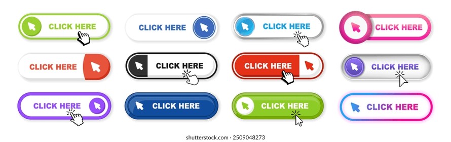 Click Here Button Set Hand Pointer Stock Vector (Royalty Free) 2509048287 | Shutterstock