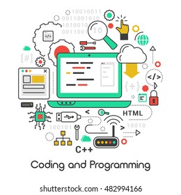 Coding Programming Line Art Thin Vector Stock Vector (Royalty Free) 482994166 | Shutterstock