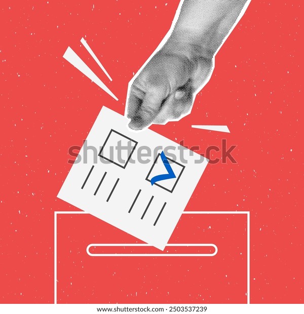 Collage Halftone Hand Puts Down Ballot Stock Vector (Royalty Free ...
