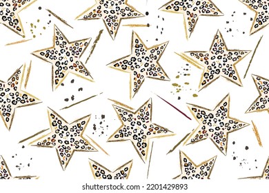 Collage Star Seamless Pattern Leopard Skin Stock Vector (Royalty Free ...
