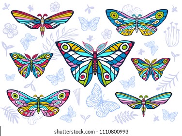 Retro Groovy Hippie Butterfly Insects Isolated Stock Vector (Royalty Free) 2418826749 | Shutterstock