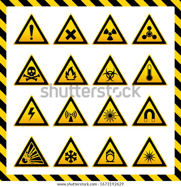 Collection Different Warning Danger Hazard Signs Stock Vector (Royalty ...
