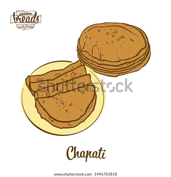 Colored Drawing Chapati Bread Vector Illustration: เวกเตอร์สต็อก (ปลอด ...