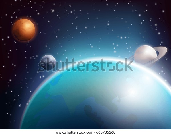 Colored Realistic Space Background Planets Infinite Stock Vector ...
