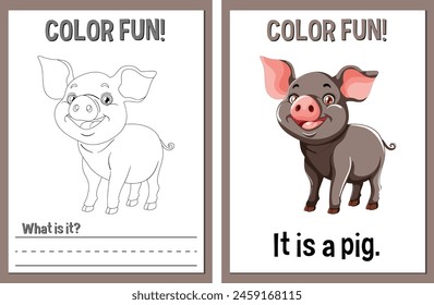 Coloring Learning Activity Pig Theme Stock Vector (Royalty Free ...