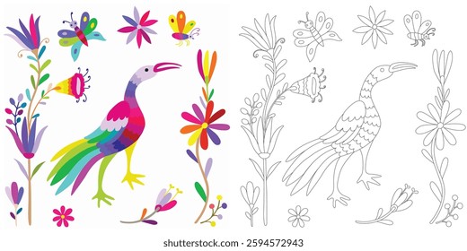 Coloring Page Example Coloring Composition Flowers Stock Vector ...