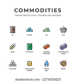 Commodities Raw Materials Set Twelve Vector Stock Vector (Royalty Free ...