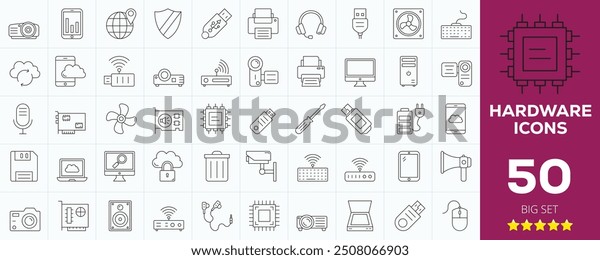Computer Hardware Icons Including Audio Cable Stock Vector (Royalty ...