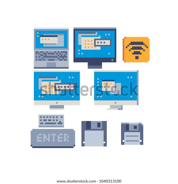 Computer Modern Technologies Pixel Art Icons Stock Vector (Royalty Free ...
