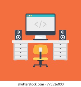 Computer Screen Workstation Showing Programming Source: vector de stock ...