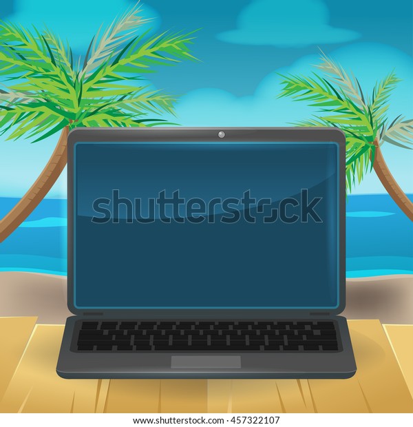 Computer Vacation Relax Beach Vector Stock Vector (Royalty Free ...