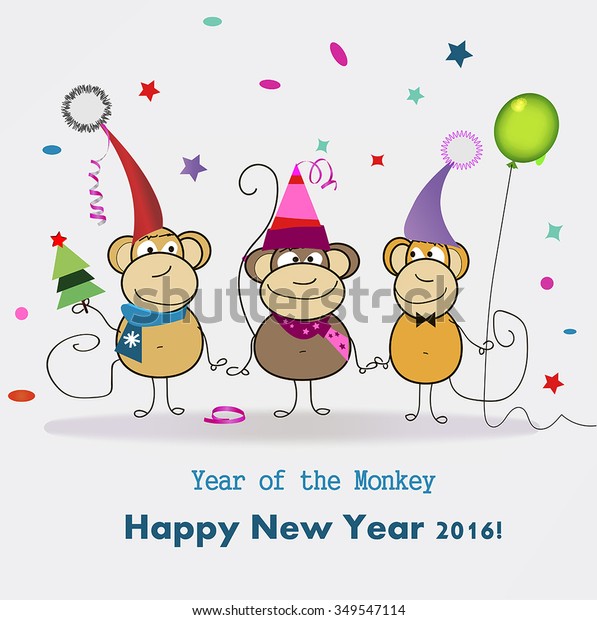 Congratulations New Year Monkey Vector Illustration Stock Vector ...