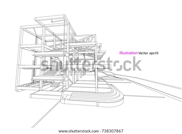 Construction Building Drawing Vector Model Concept Stock Vector ...
