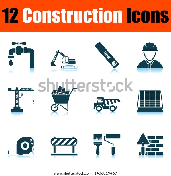 Construction Icon Set Shadow Reflection Design Stock Vector (Royalty ...