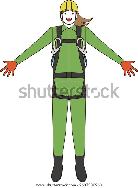 Construction Worker Wearing Full Harness Lanyard Stock Vector (Royalty ...