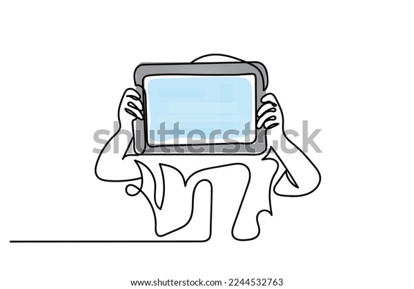 Continuous Line Art Little Kid Holding Stock Vector (Royalty Free ...